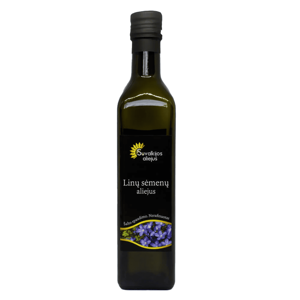 Linų sėmenų aliejus , šalto spaudimo 500ml Suvalkijos aliejus - Premo